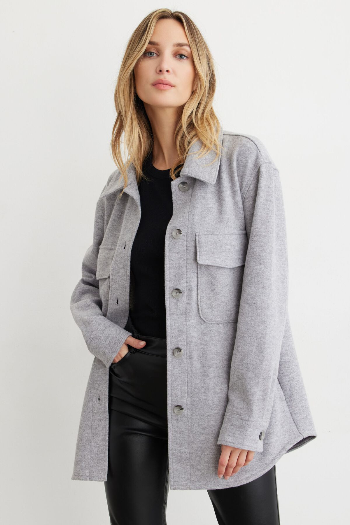 Button Front Shacket Gray | Garage