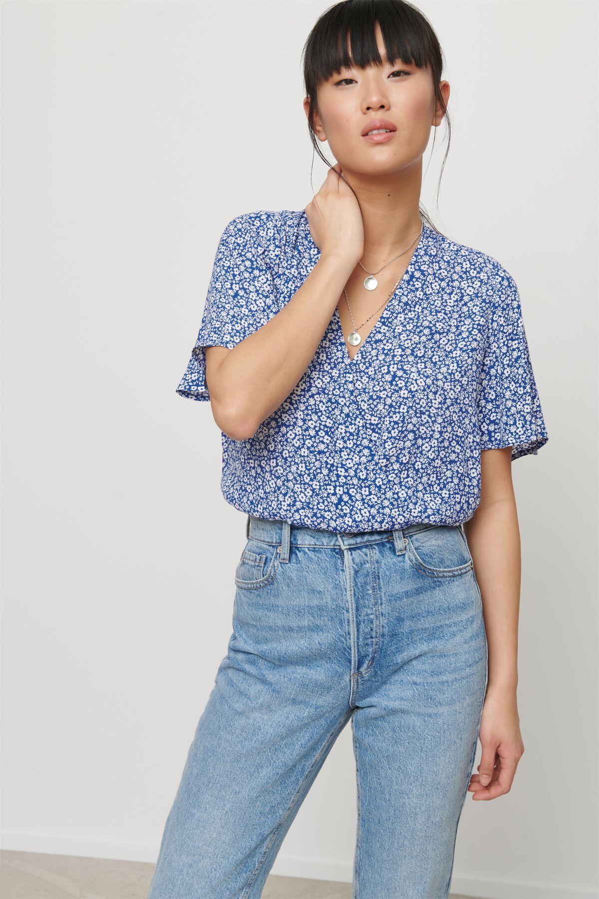 Juliette Open Back Wrap Top Blue | Garage