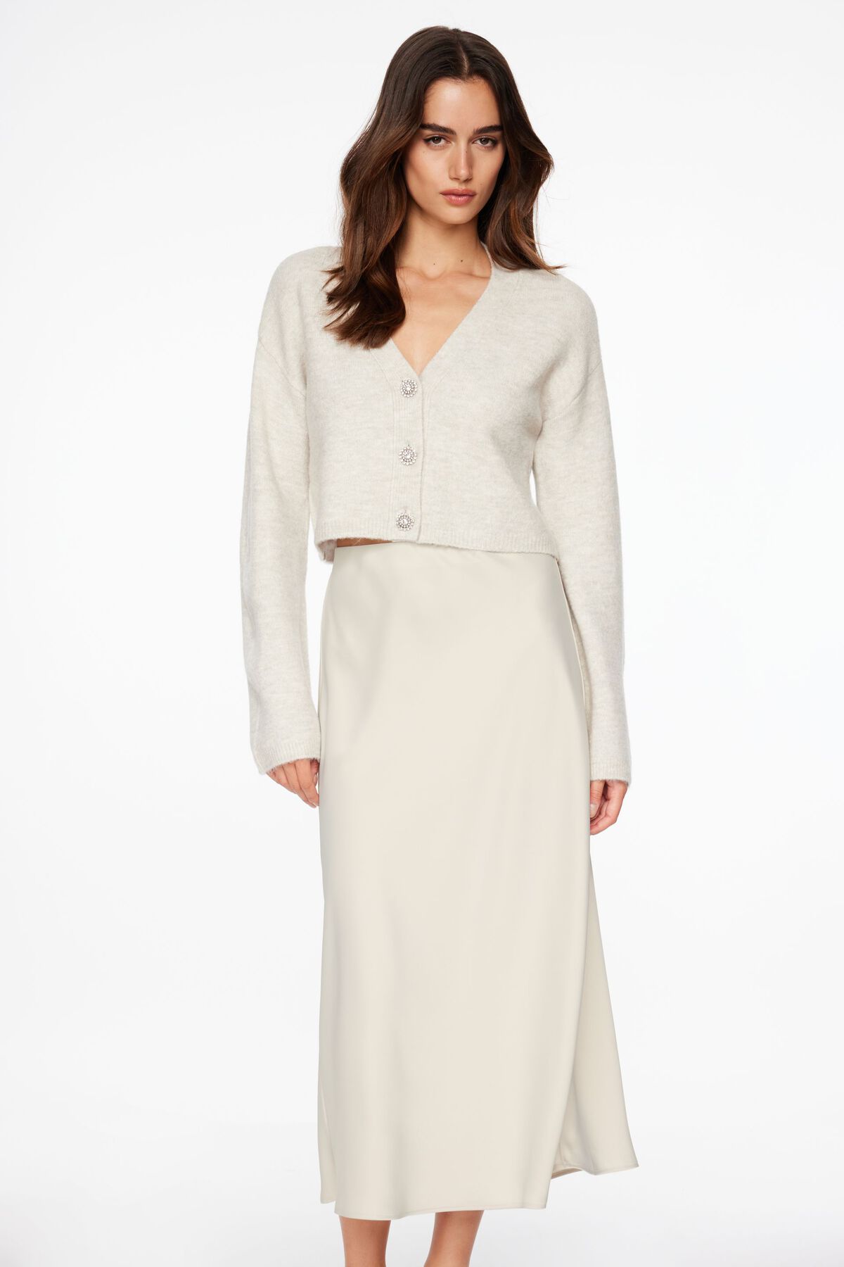 Melody Satin Slip Midi Skirt Brown | Garage