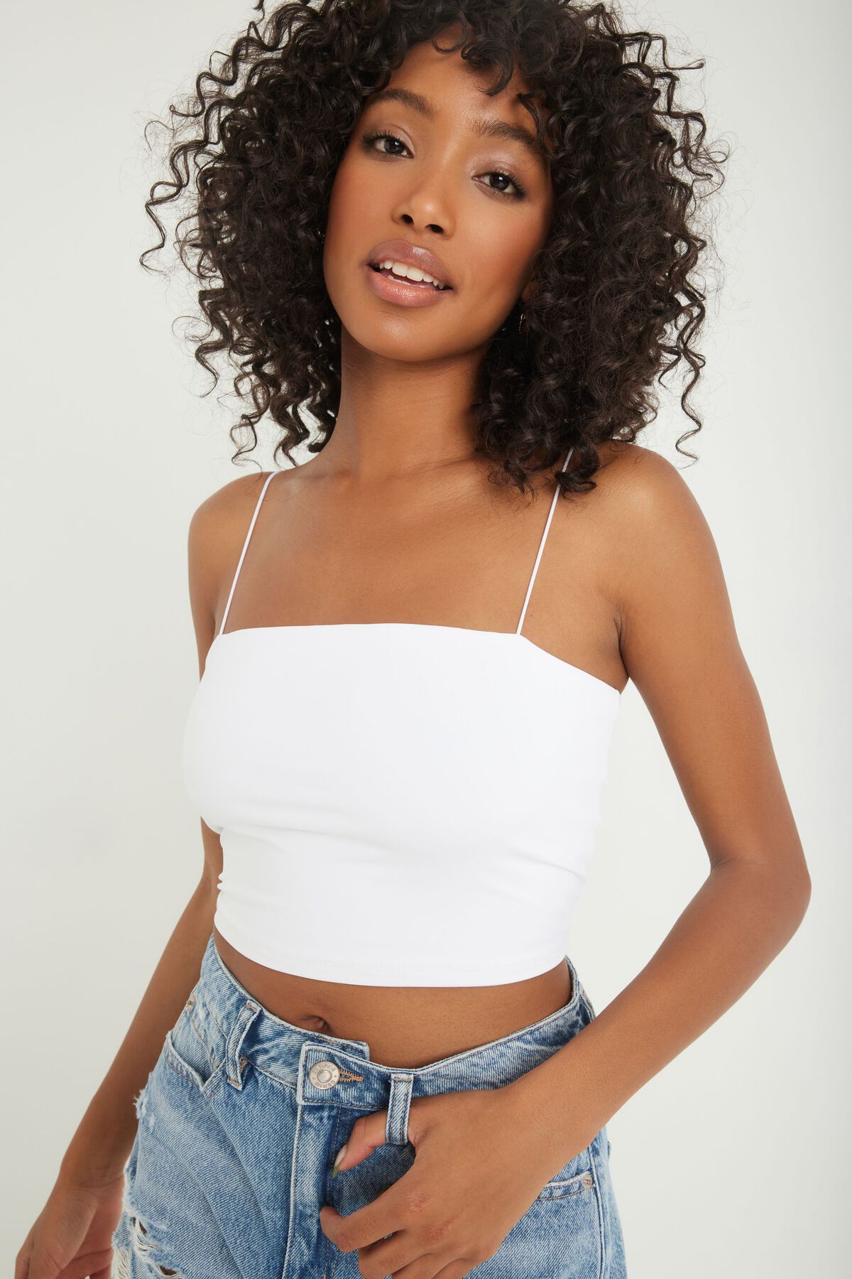 Andrea Straight Neck Cami White | Garage