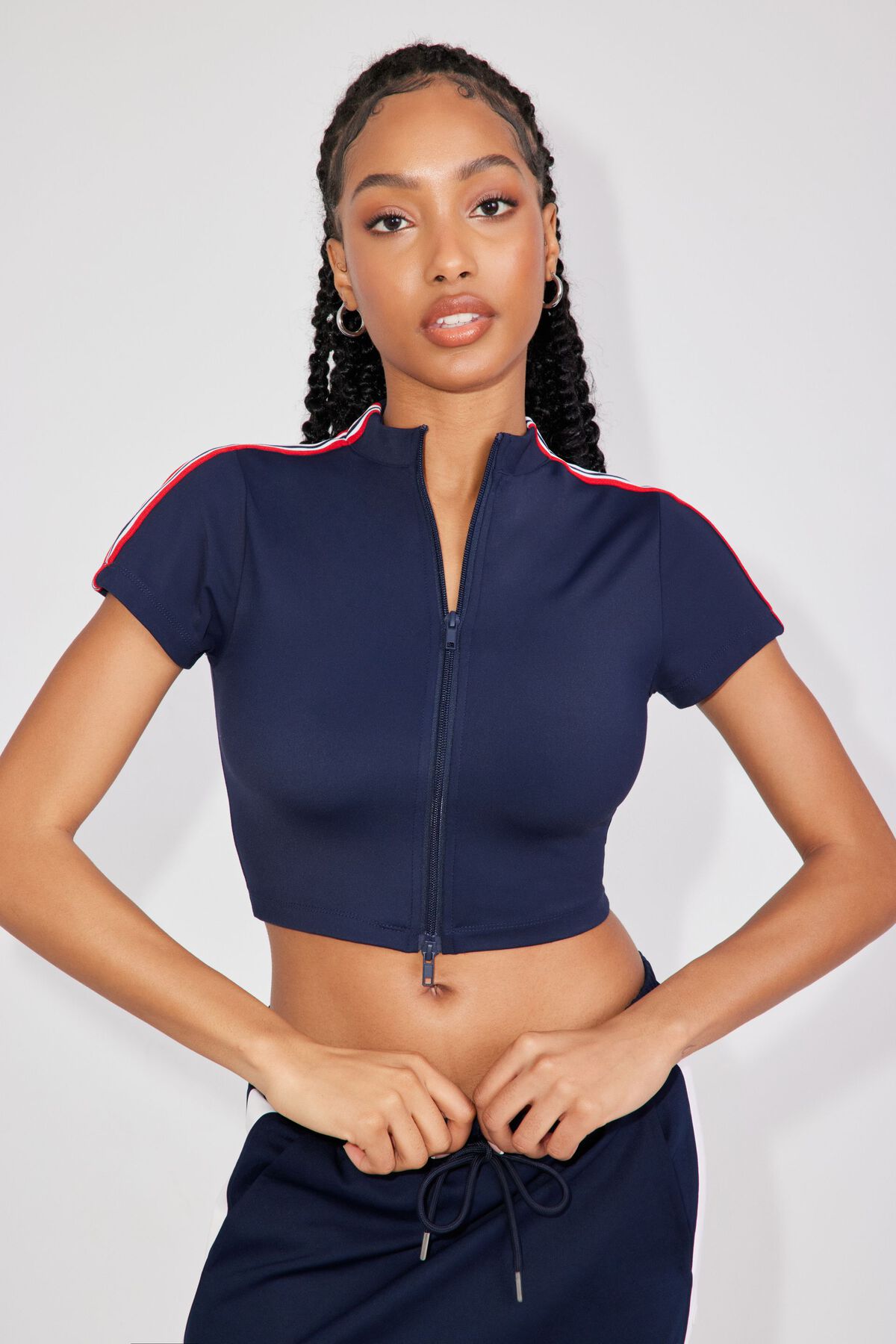 Front Zipper Cropped Tee Blue | Garage