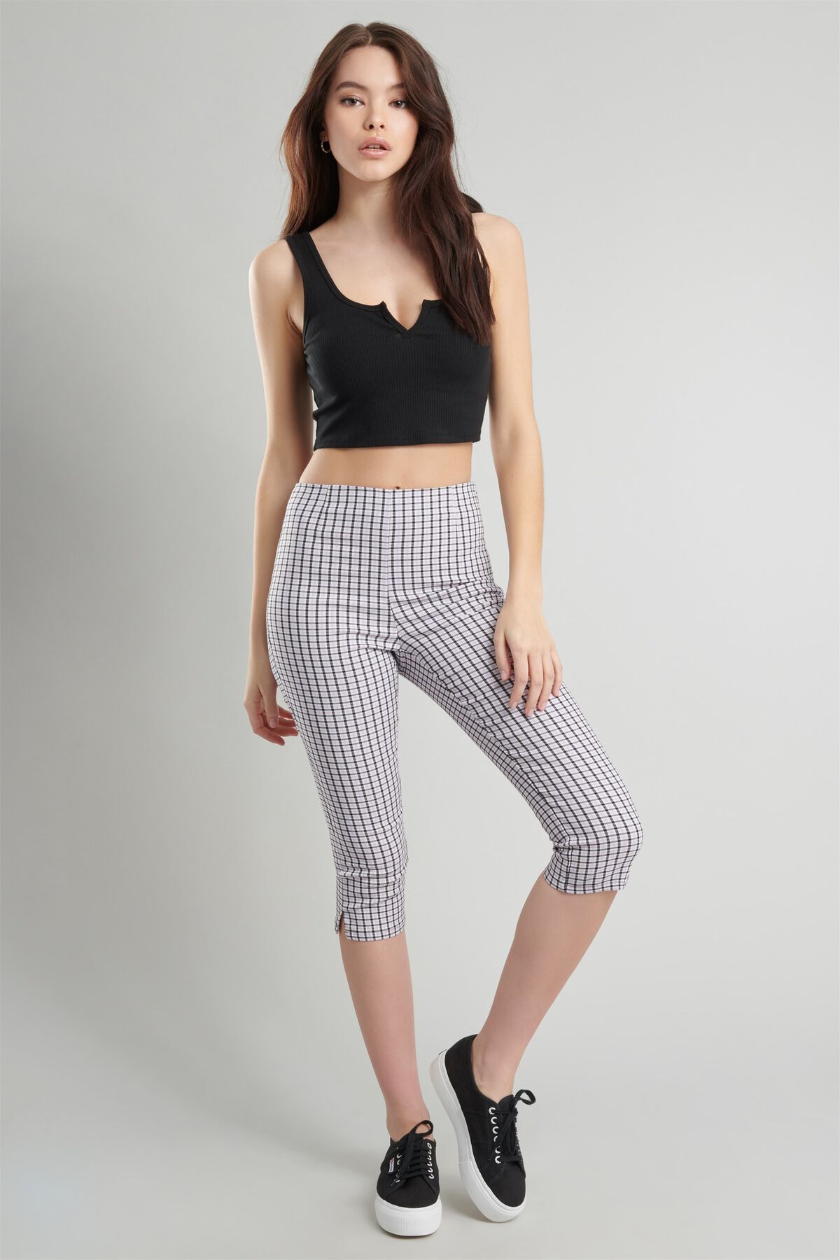 Plaid High Rise Capri Pants Gray | Garage