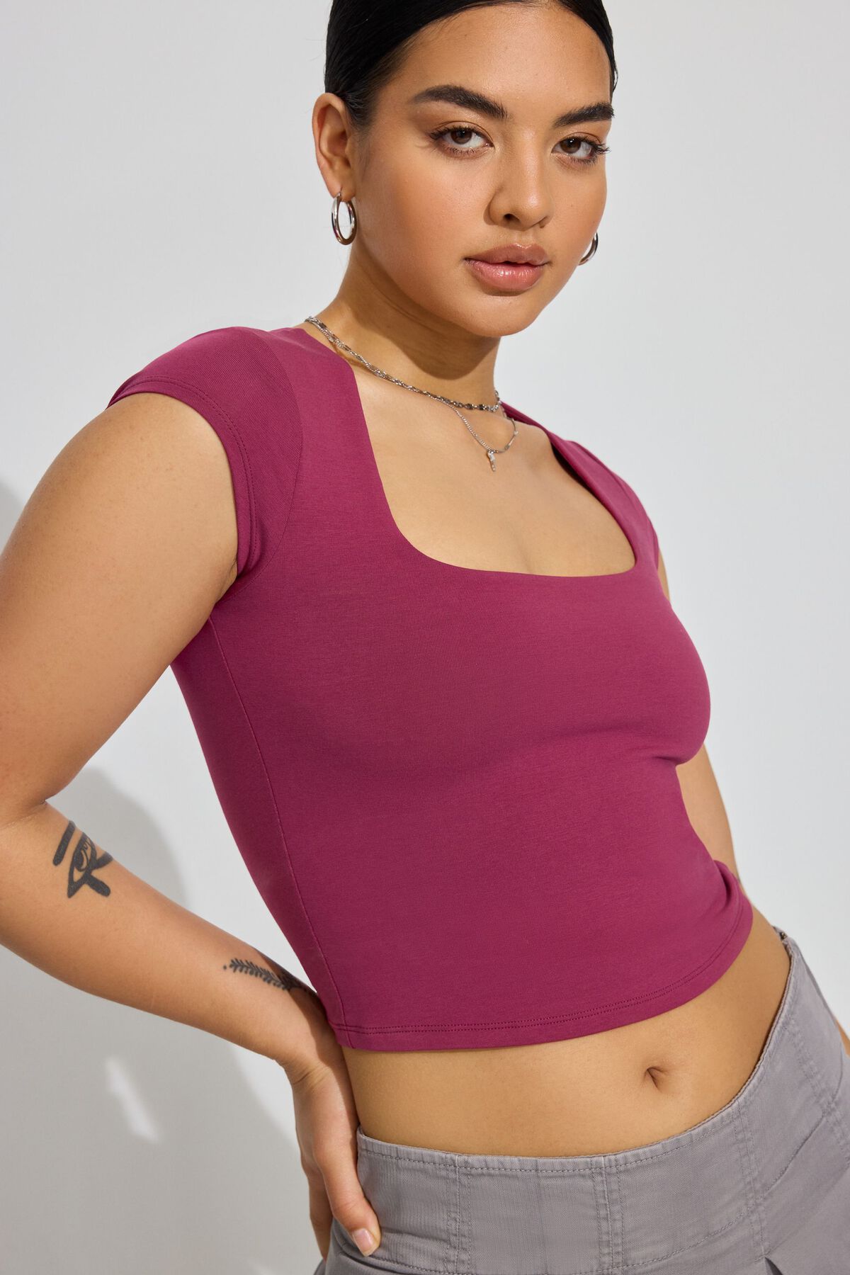 Portia Square Neckline Tee Burgundy | Garage