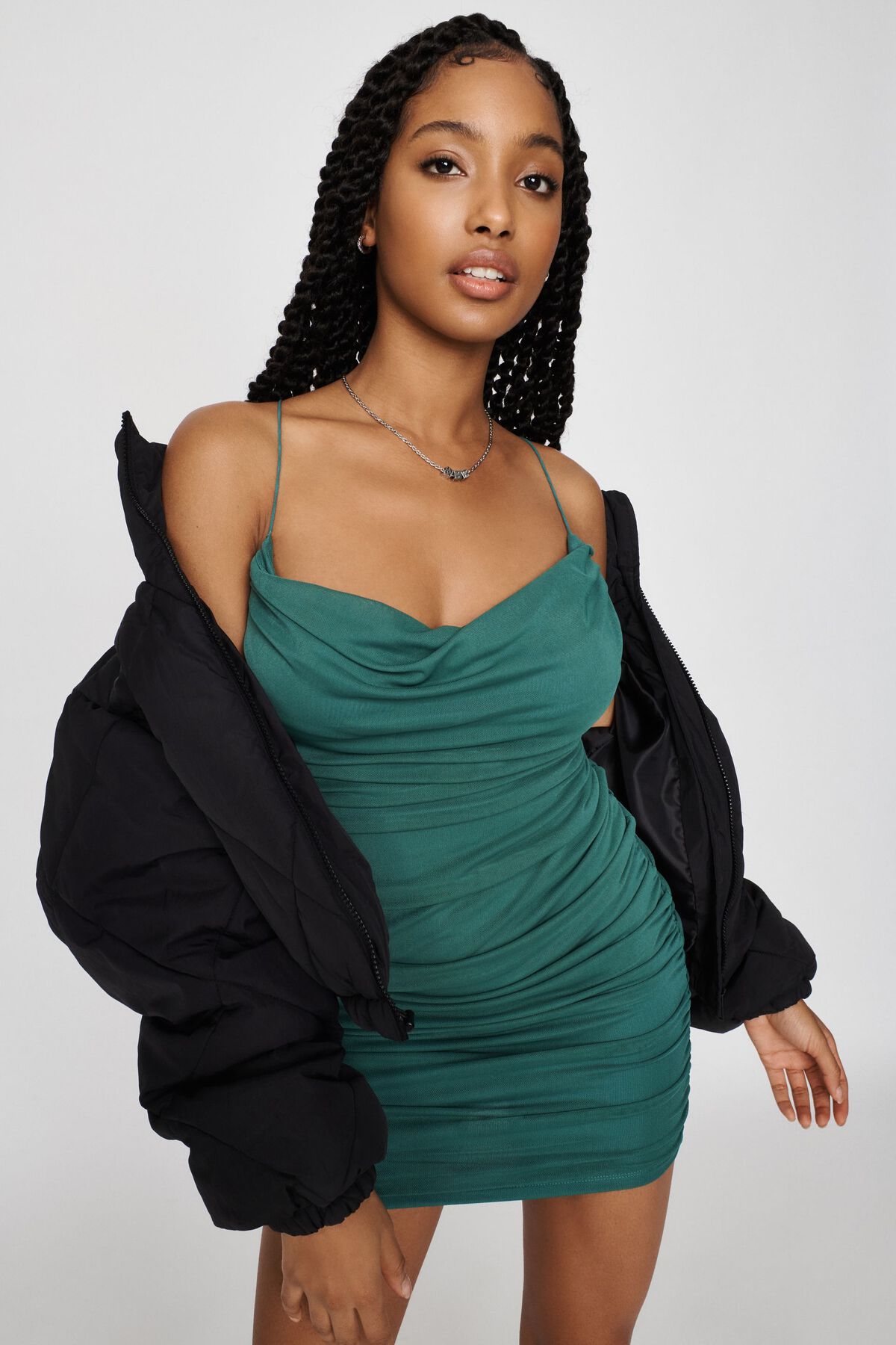 Morgan Mesh Ruched Cami Dress Turqoise | Garage