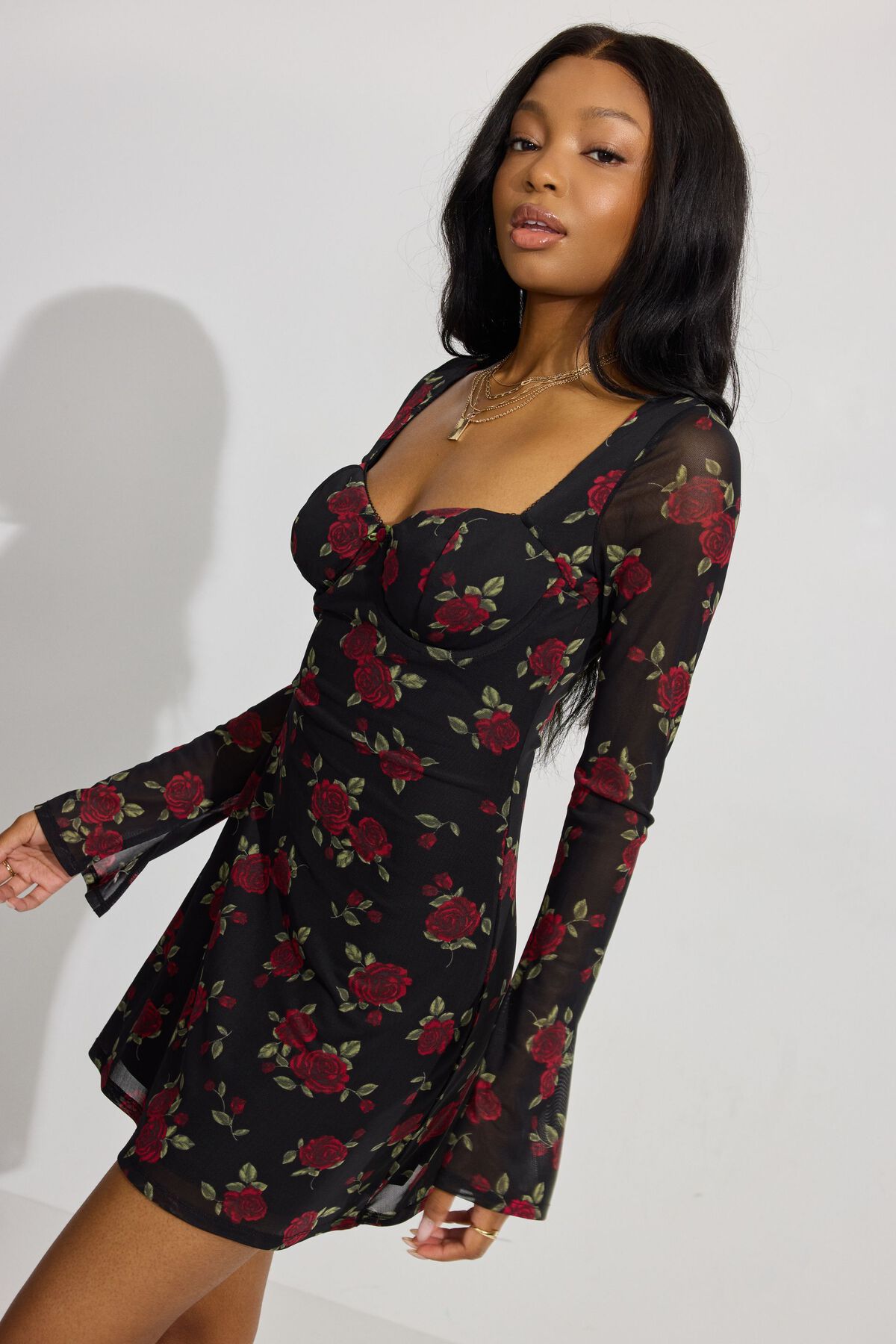 Balconette Mesh Mini Dress Black | Garage