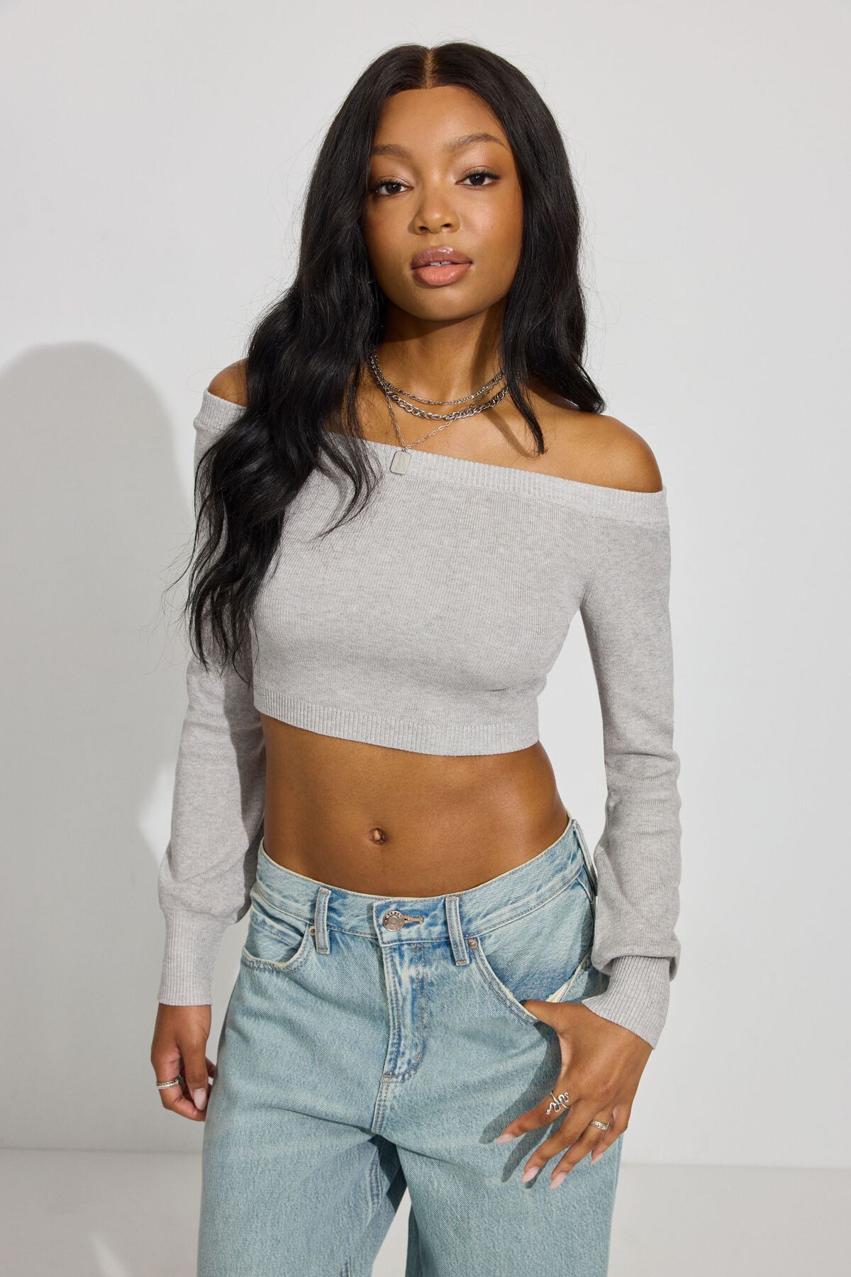 Micro Off Shoulder Top Gray | Garage