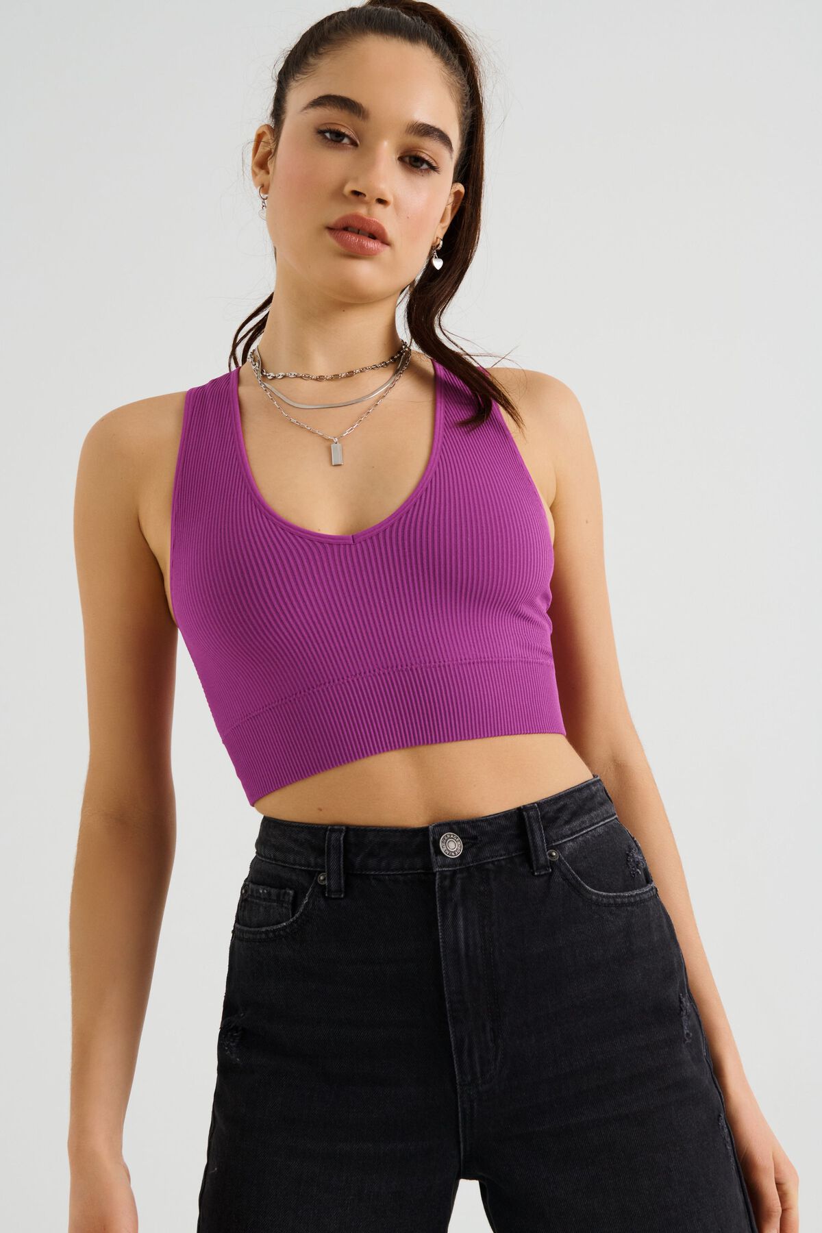 Stella Seamless Plunge Tank Top Purple | Garage