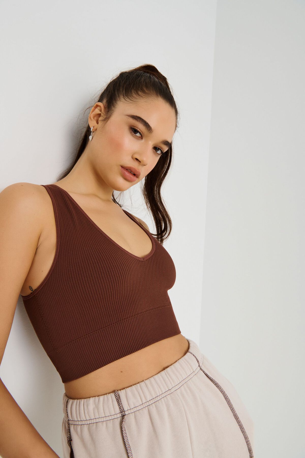 Stella Seamless Plunge Tank Top Brown | Garage