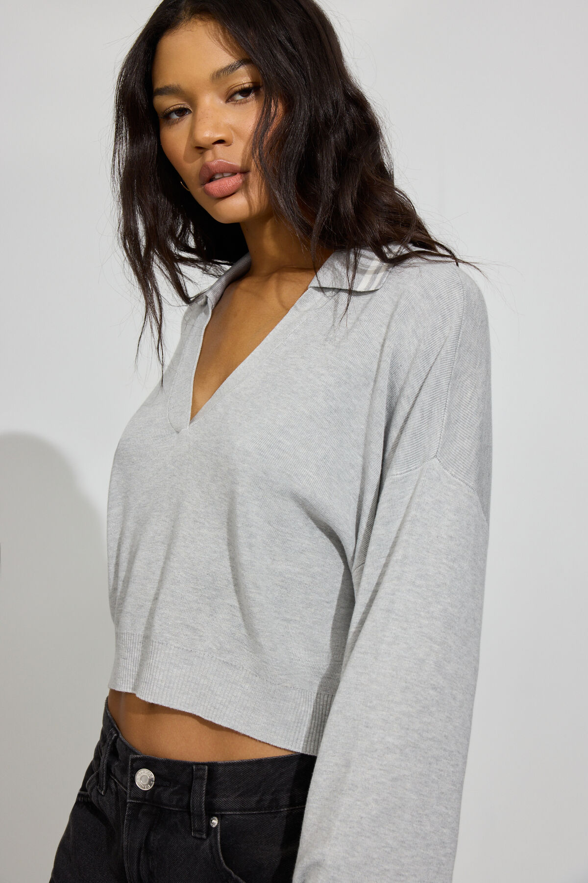 Cropped Boxy Polo Top Gray | Garage