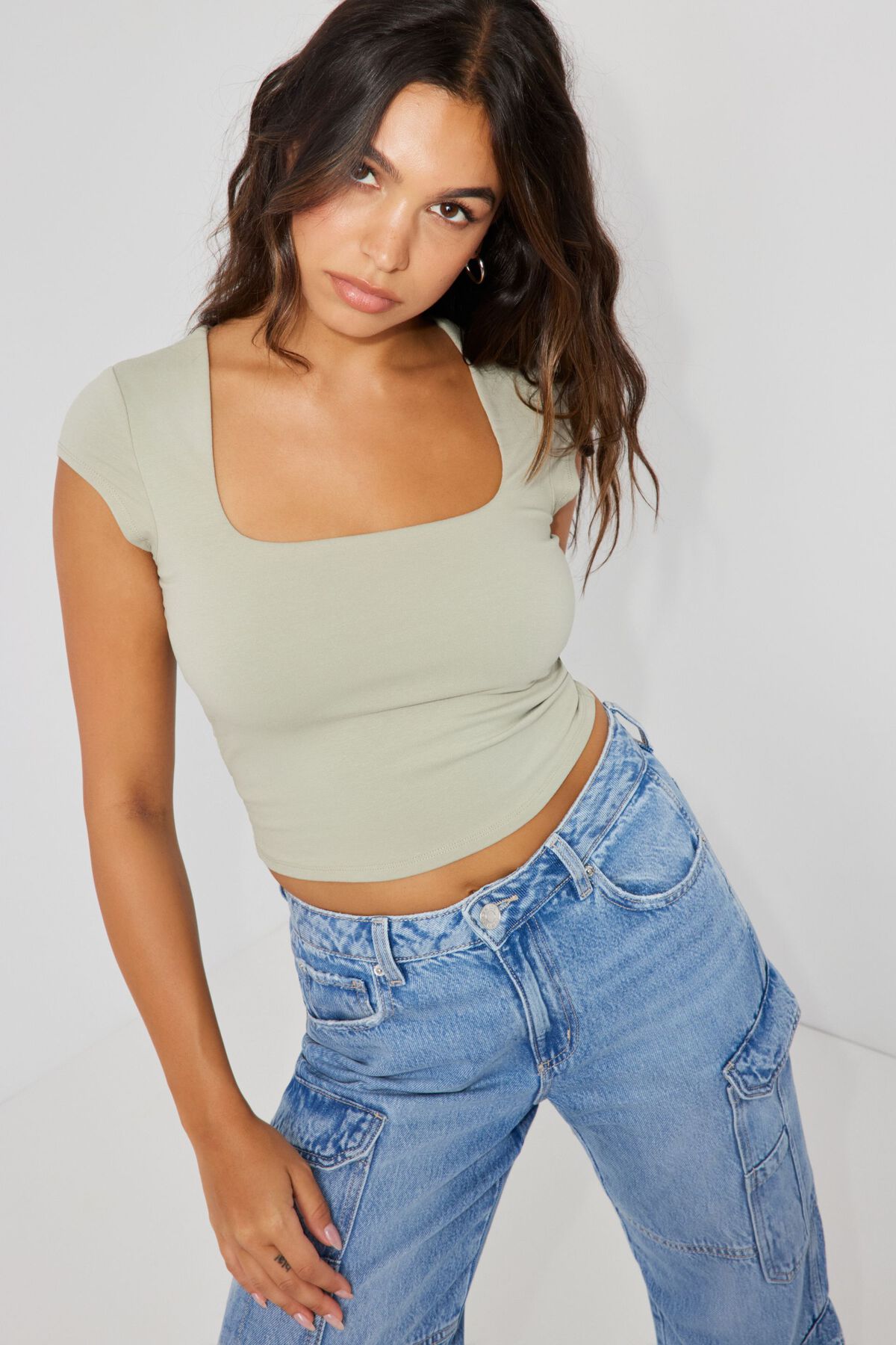 Portia Square Neckline Tee Green | Garage