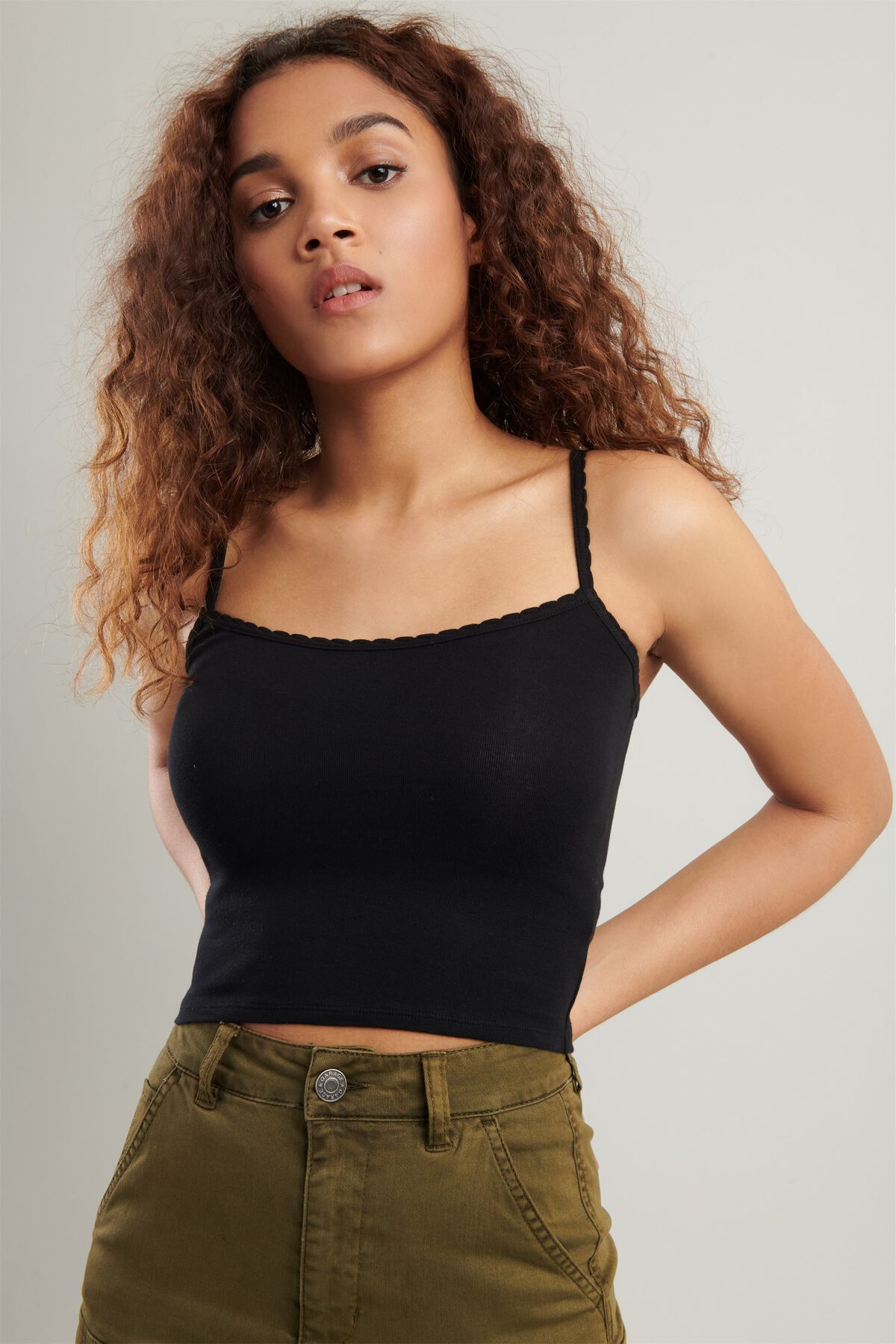 Picot Trim Cami Black | Garage