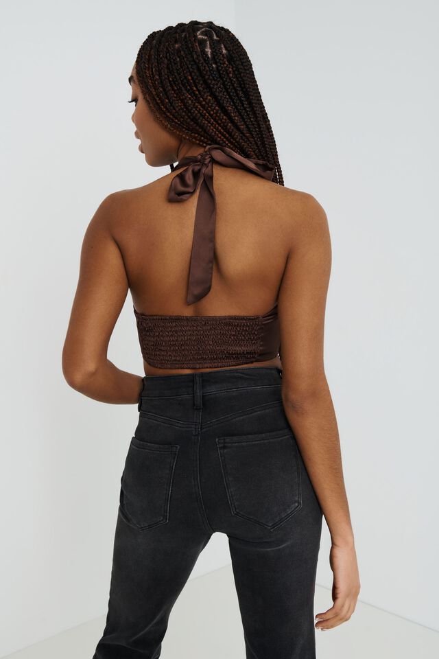 Satin V-Plunge Halter Top | Garage