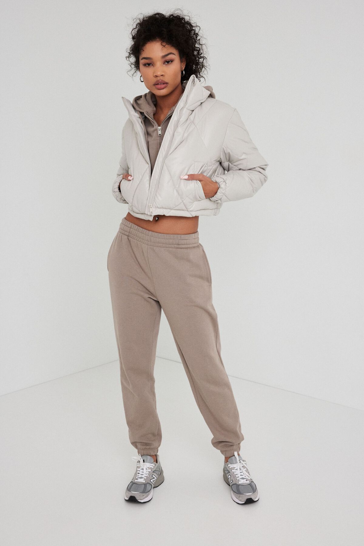 Faux Leather Quilted Puffer Jacket Brown | Garage