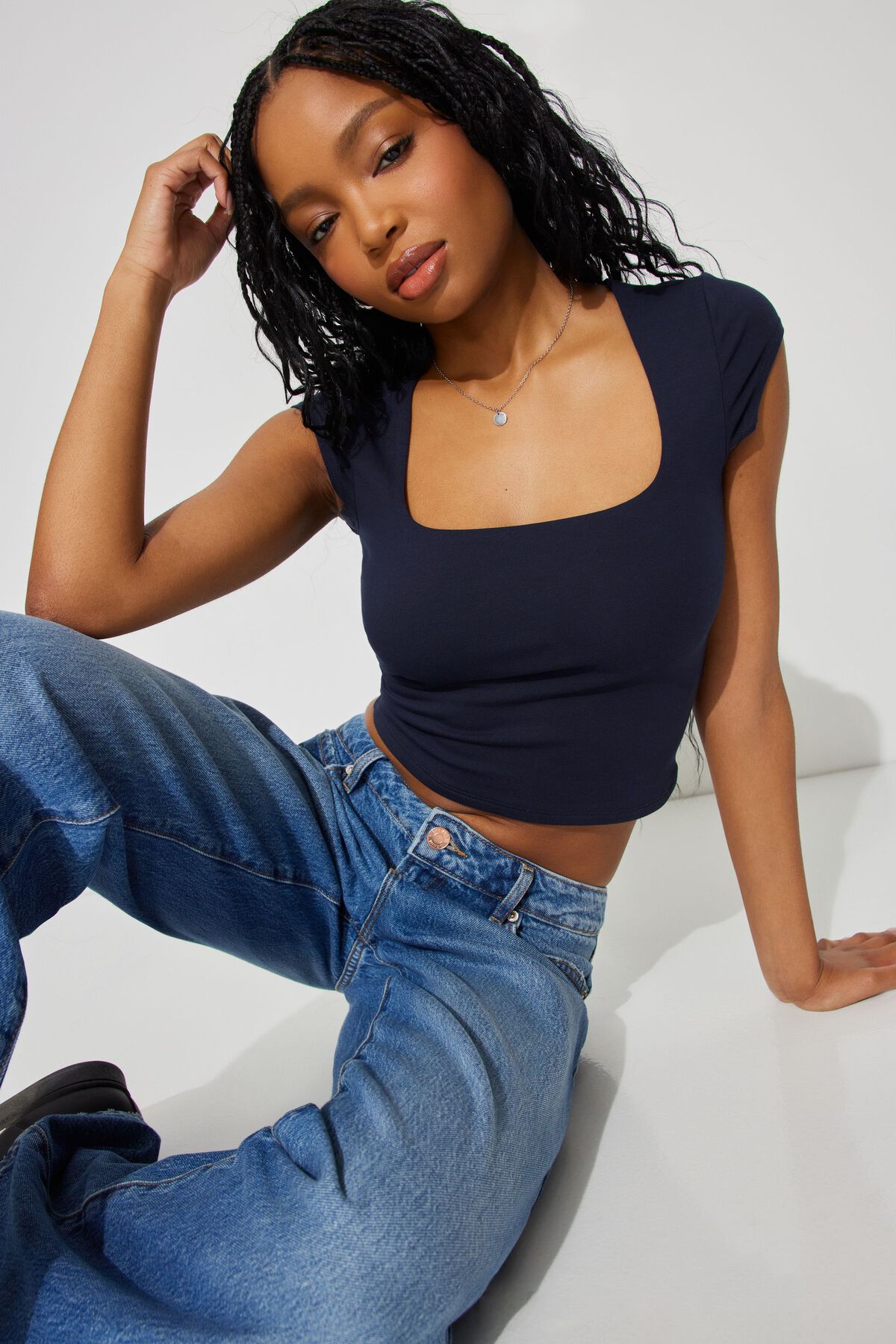 Portia Square Neckline Tee Blue | Garage