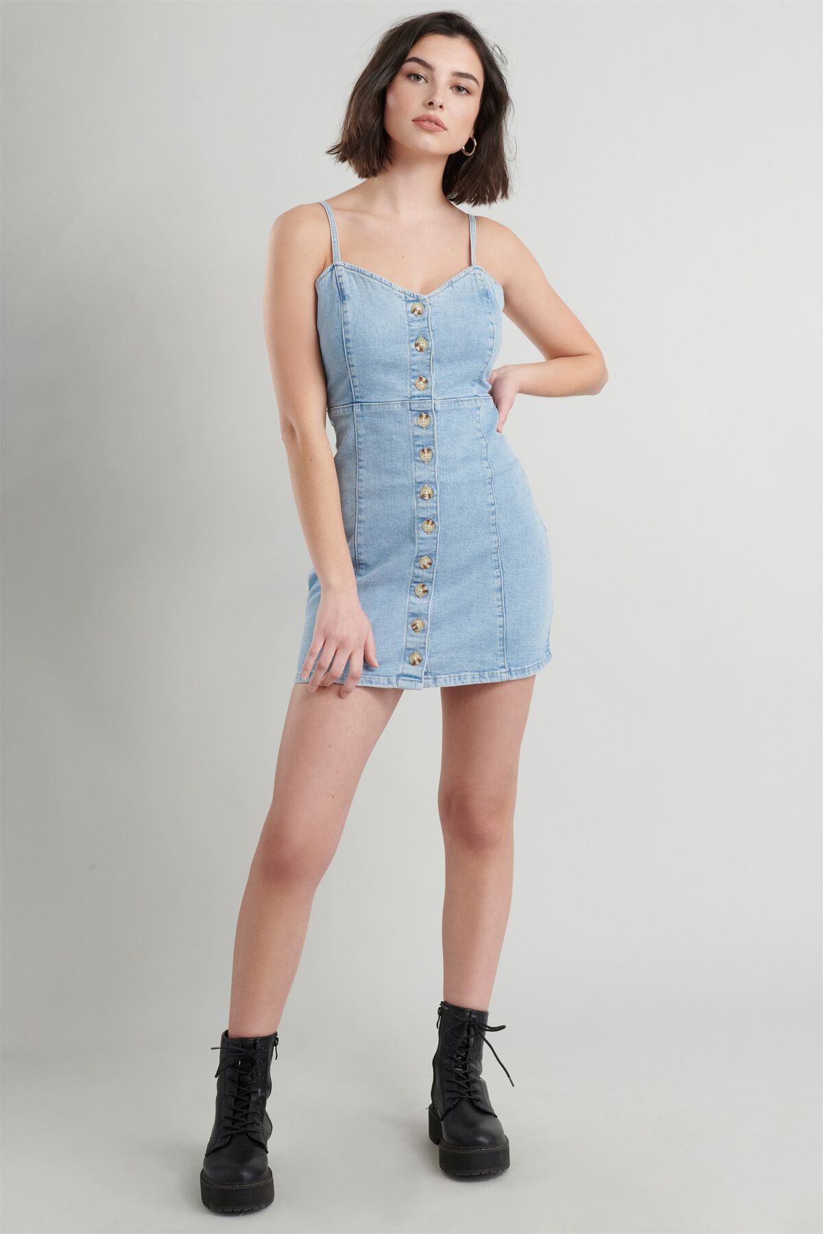 Button Front Denim Dress | Garage