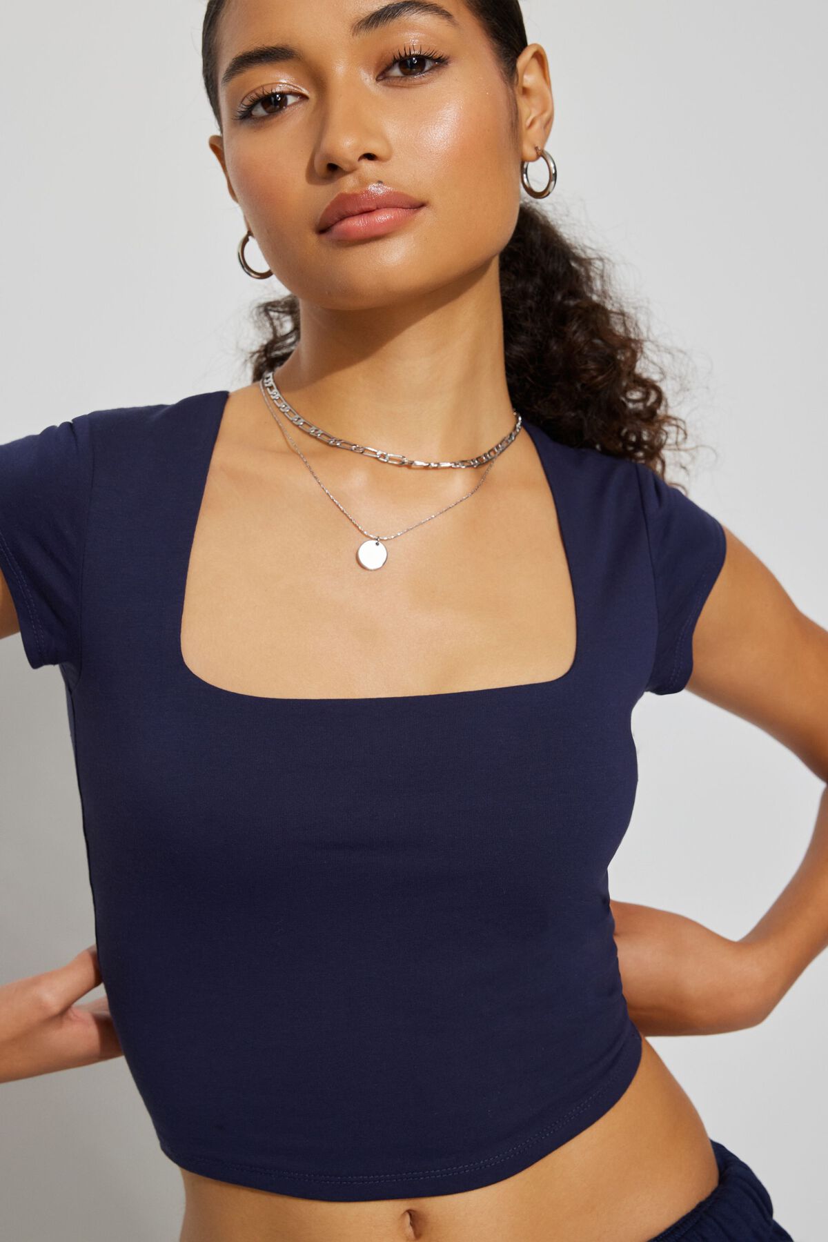 Portia Square Neckline Tee Blue | Garage