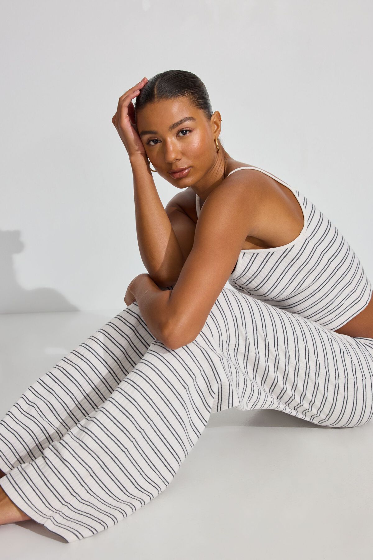 Wide Leg Ribbed Pants White | Garage