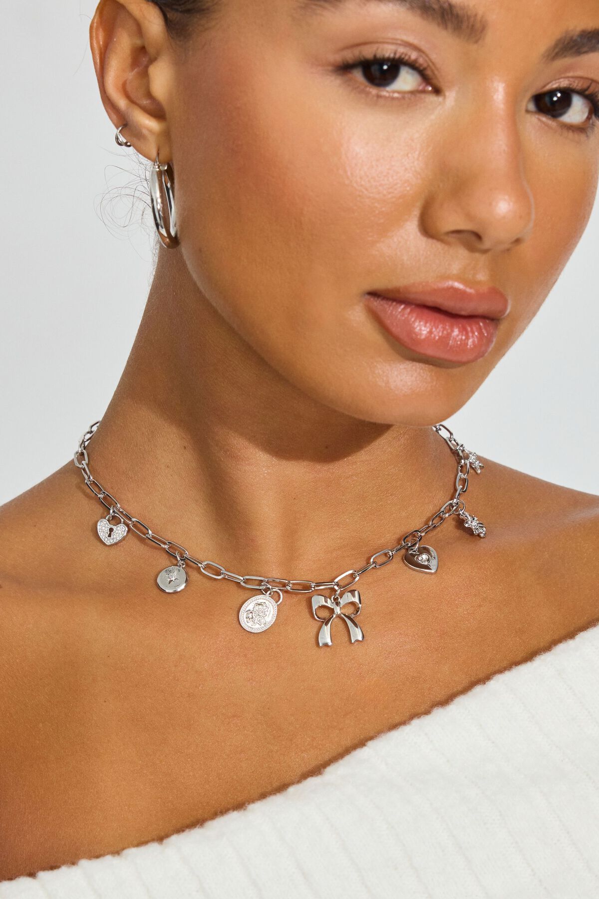 7 Charm Paperclip Necklace Gray | Garage