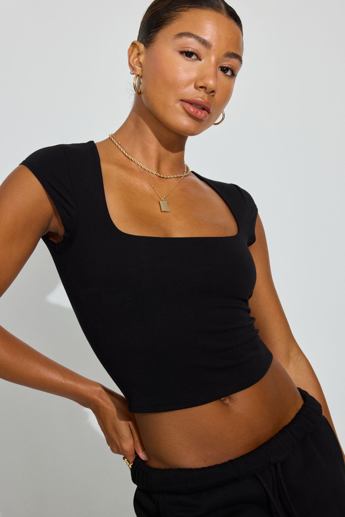 Portia Square Neckline T Shirt Black | Garage