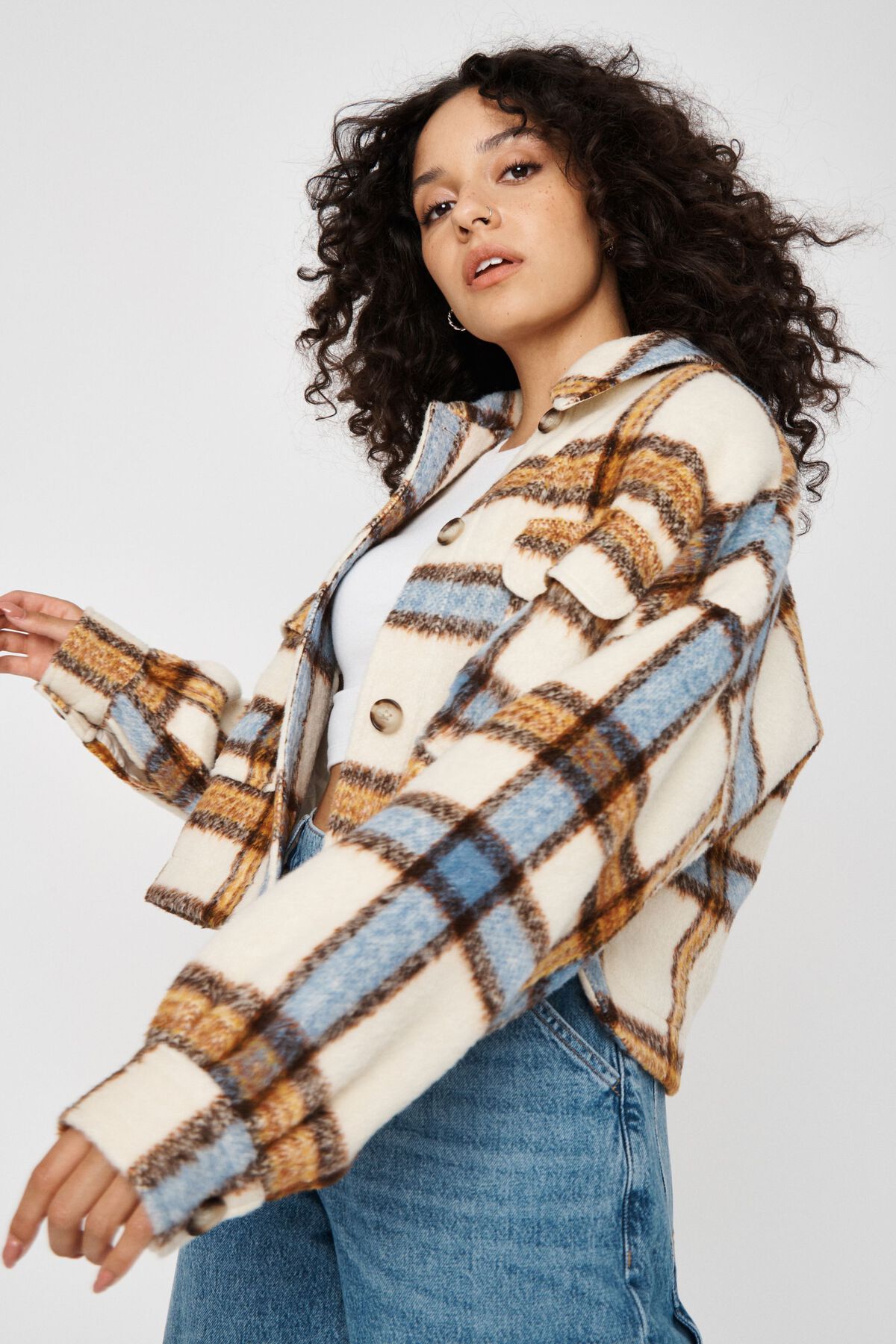 Jasper Cropped Shacket Blue | Garage