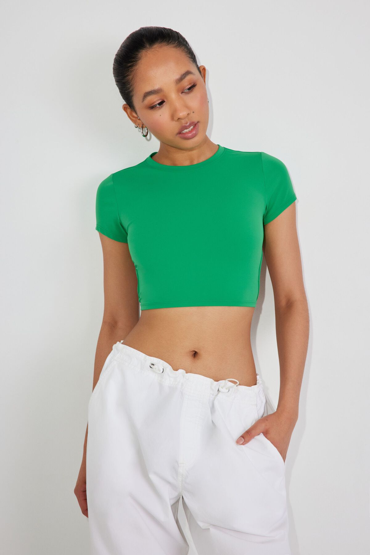 Mikayla Open Back Tee Green | Garage