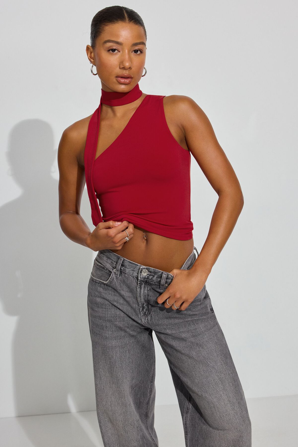 One Shoulder Neck Tie Top Red | Garage