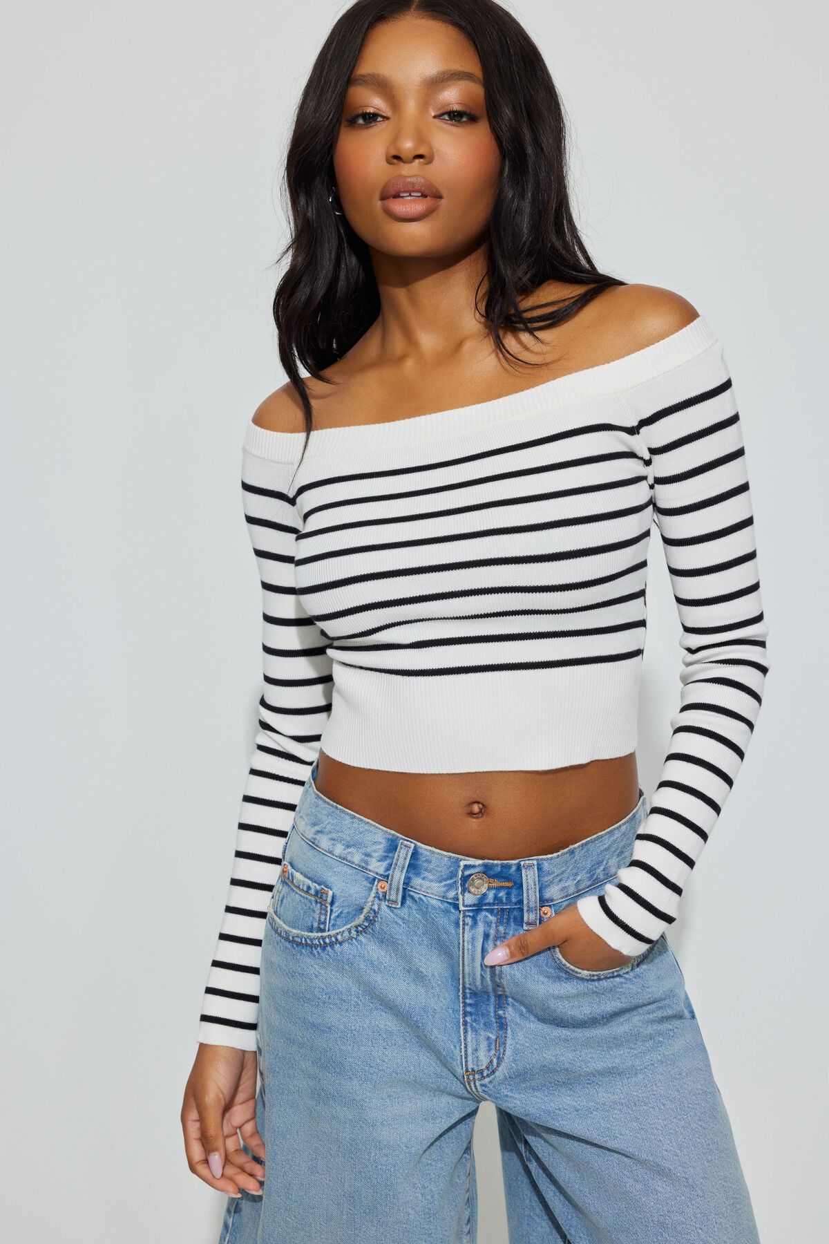Off Shoulder Long Sleeve Top White | Garage
