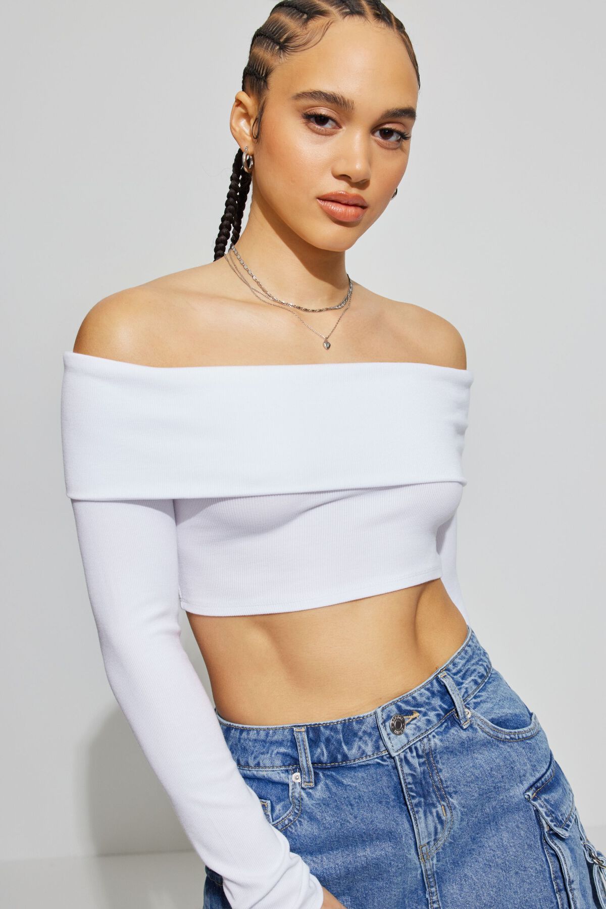 Kayla Foldover Off Shoulder Top White | Garage