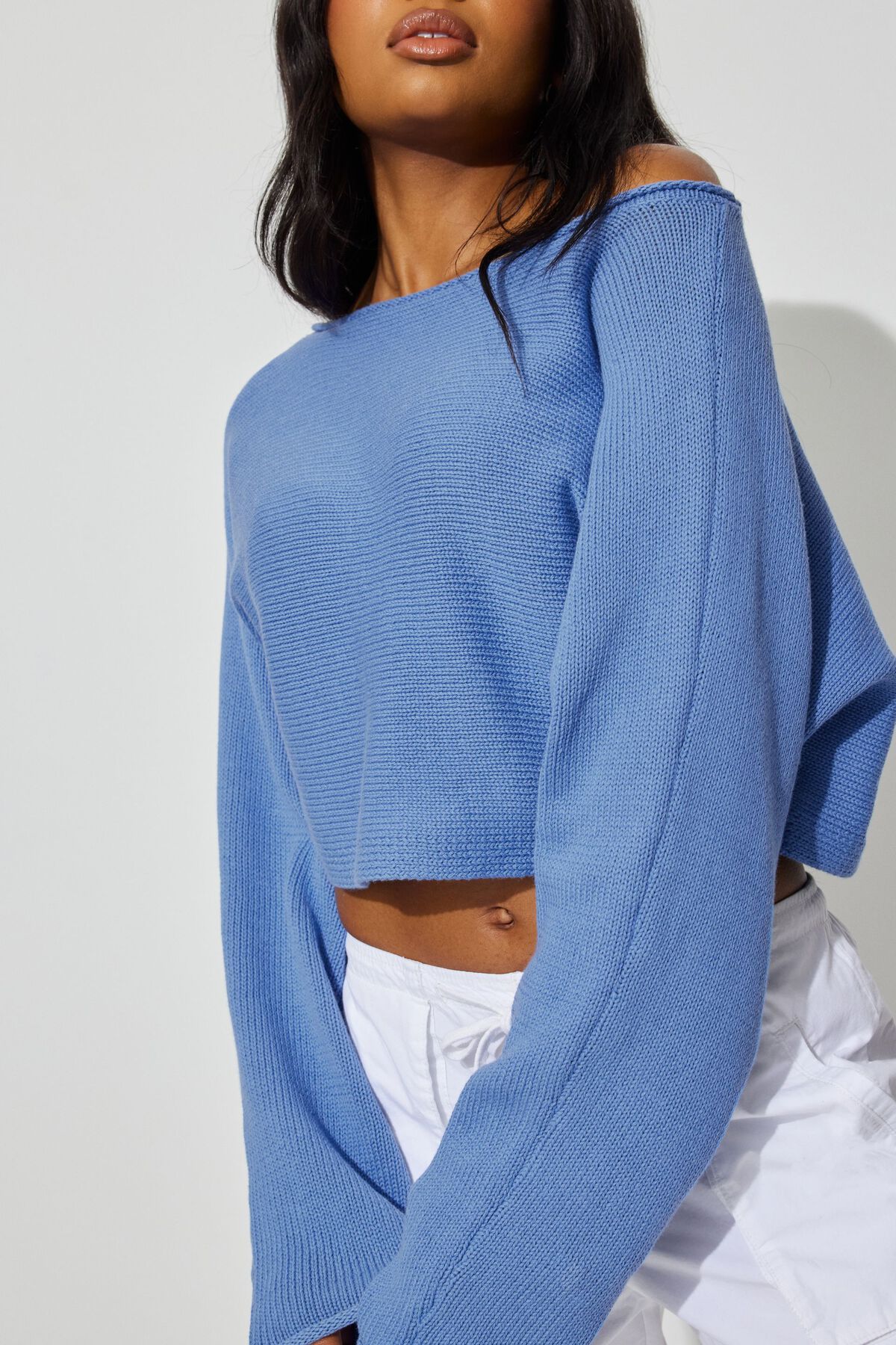 Supersoft Loose Crop Sweater Blue | Garage