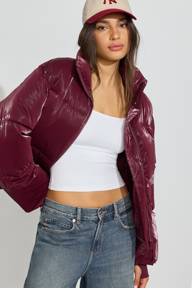 Shiny Puffer Jacket Burgundy | Garage