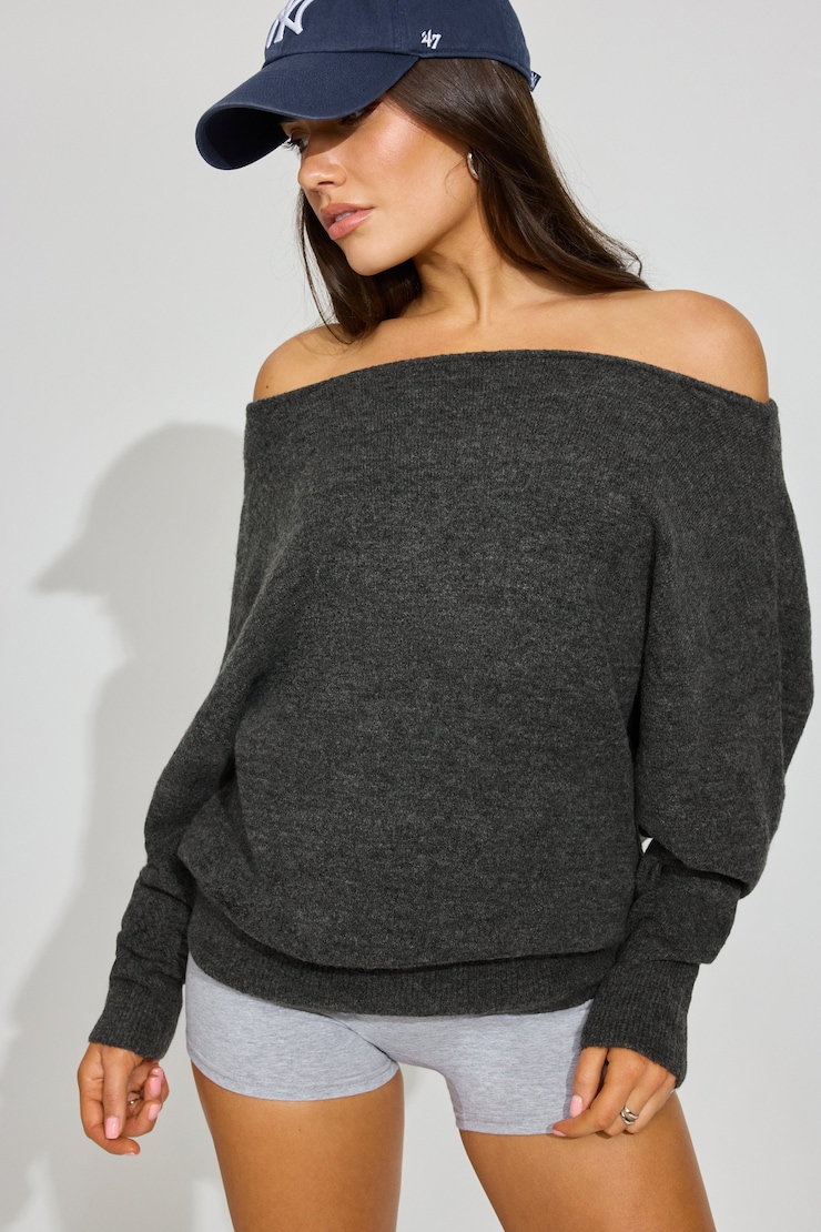 Rory Relaxed Off Shoulder Sweater Gray | Garage