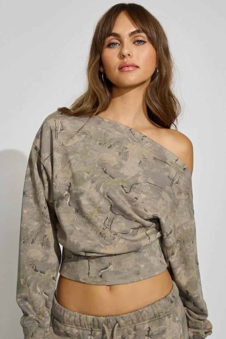 SoftTerry Rib Off Shoulder Sweater Green | Garage