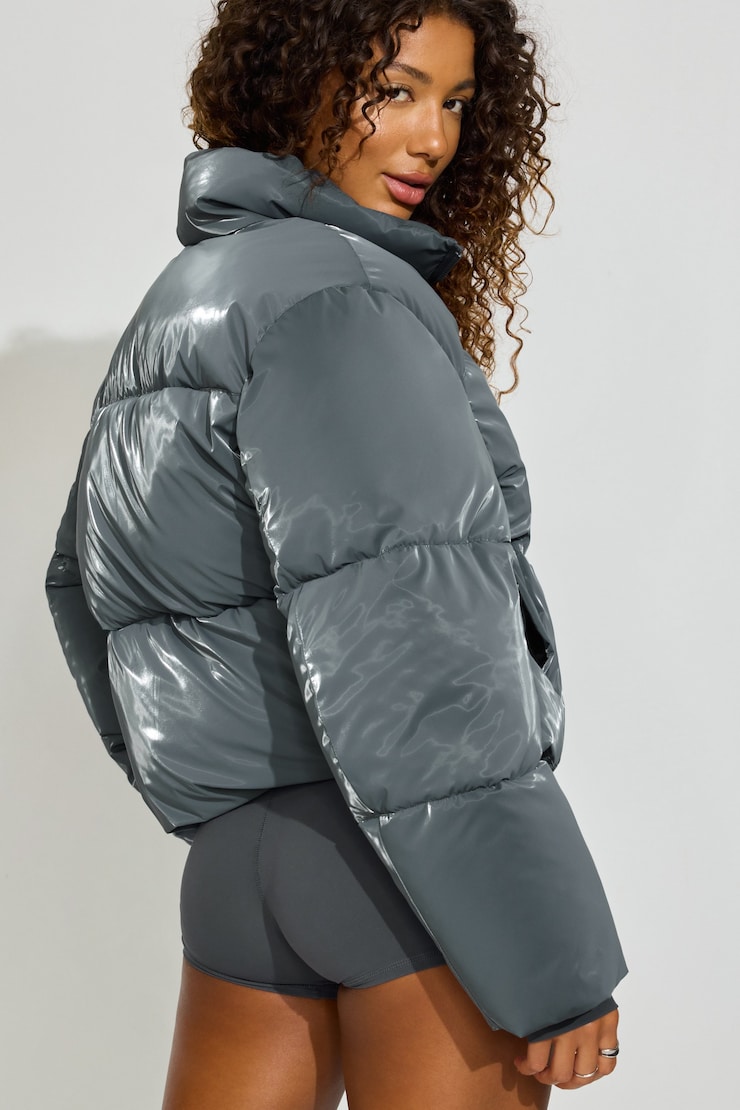 Shiny Puffer Jacket Gray | Garage