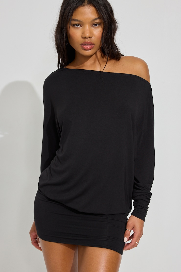 Long Sleeve Banded Bottom Dress Black | Garage